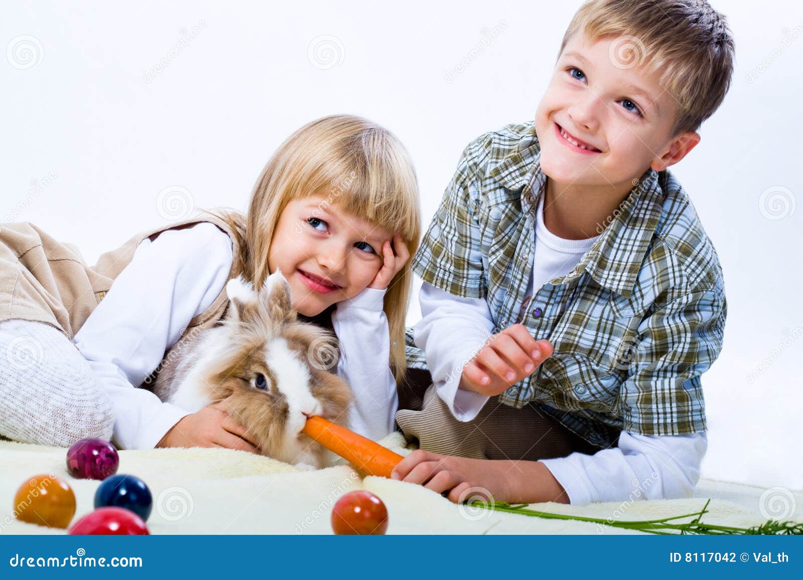 Kids and eastern rabbit stock photo. Image of spring, tradition - 8117042