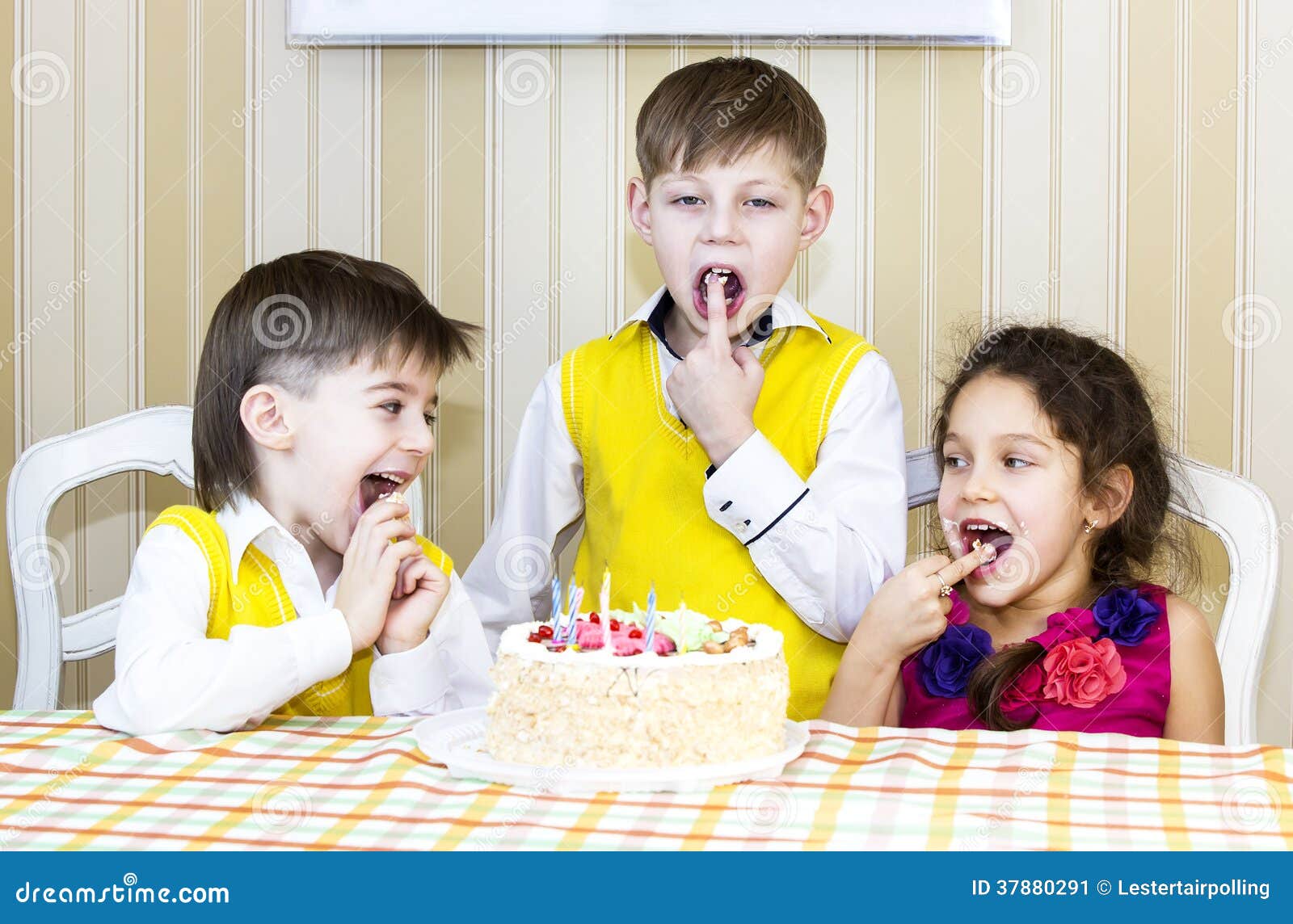 Kids eat cake stock image. Image of cake, face, people - 37880291