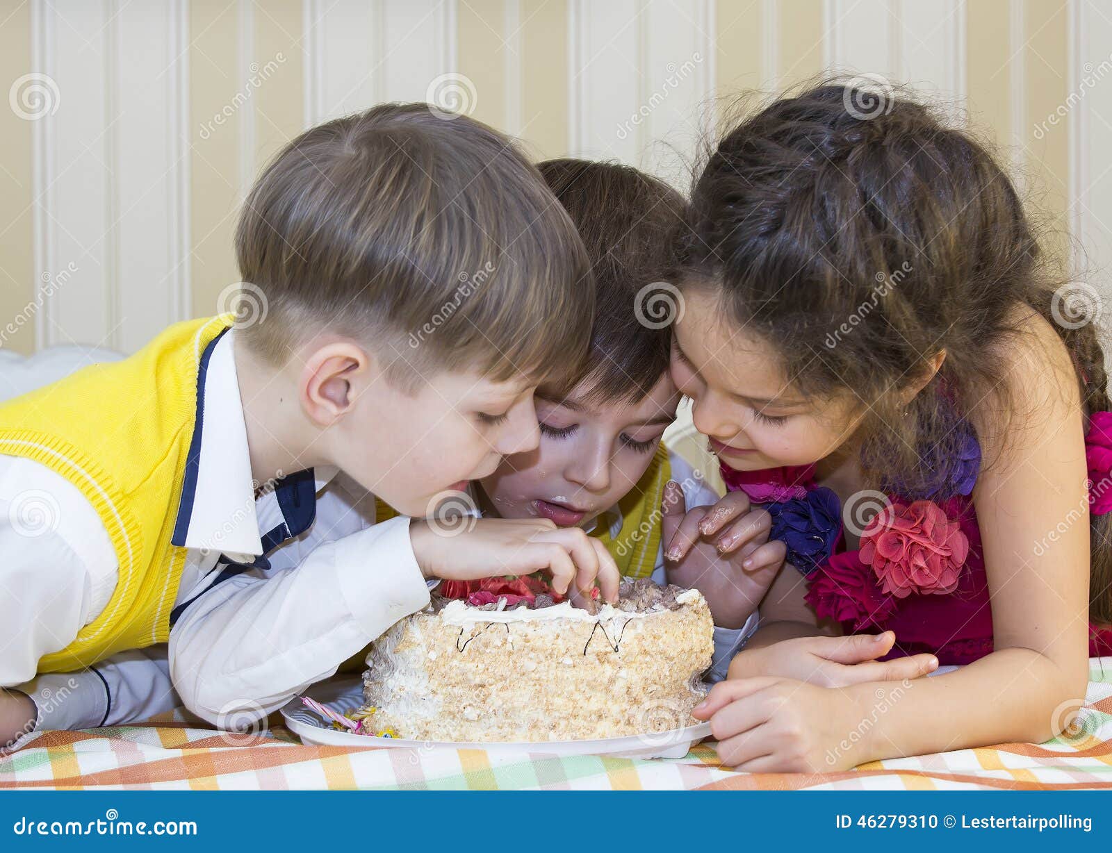 Kids eat cake stock photo. Image of brother, friendship - 46279310