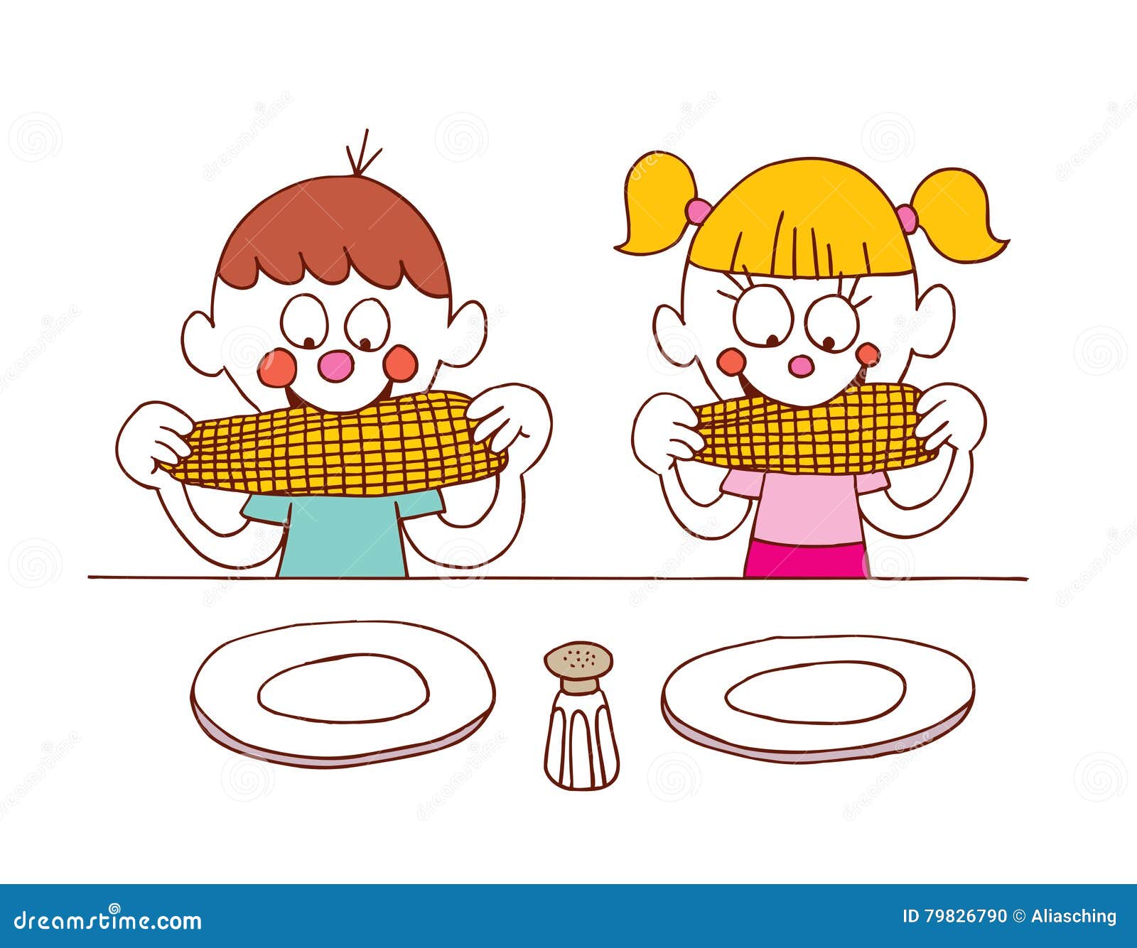 Kids eating corn stock vector. Illustration of healthy - 79826790