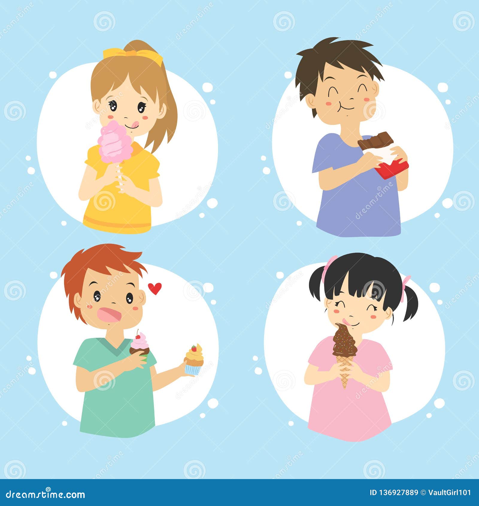 Kids Eating Sweets Vector Collection Stock Vector - Illustration of ...