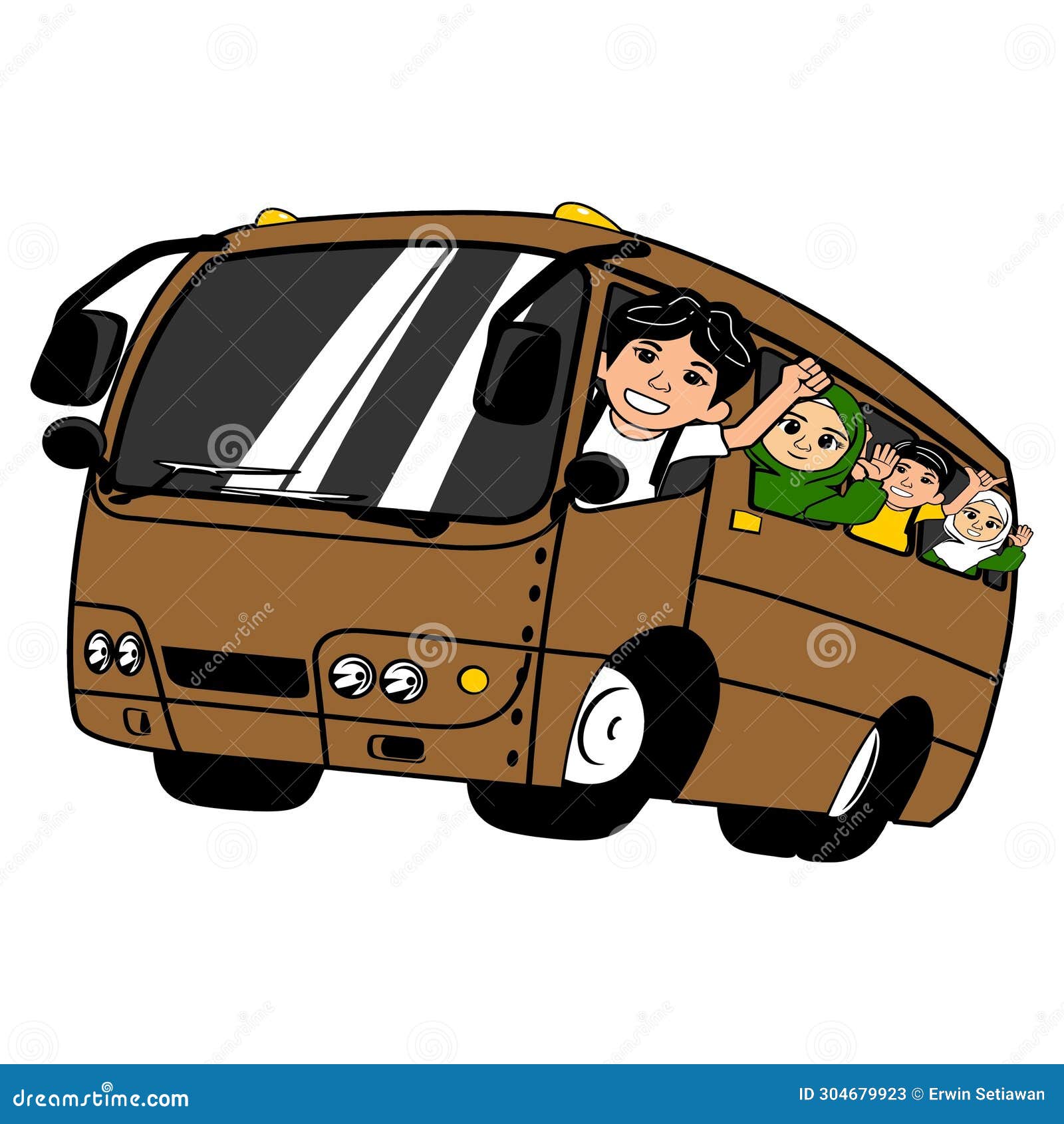 Kids Enjoy Riding the Bus Vector Cartoon Stock Illustration ...