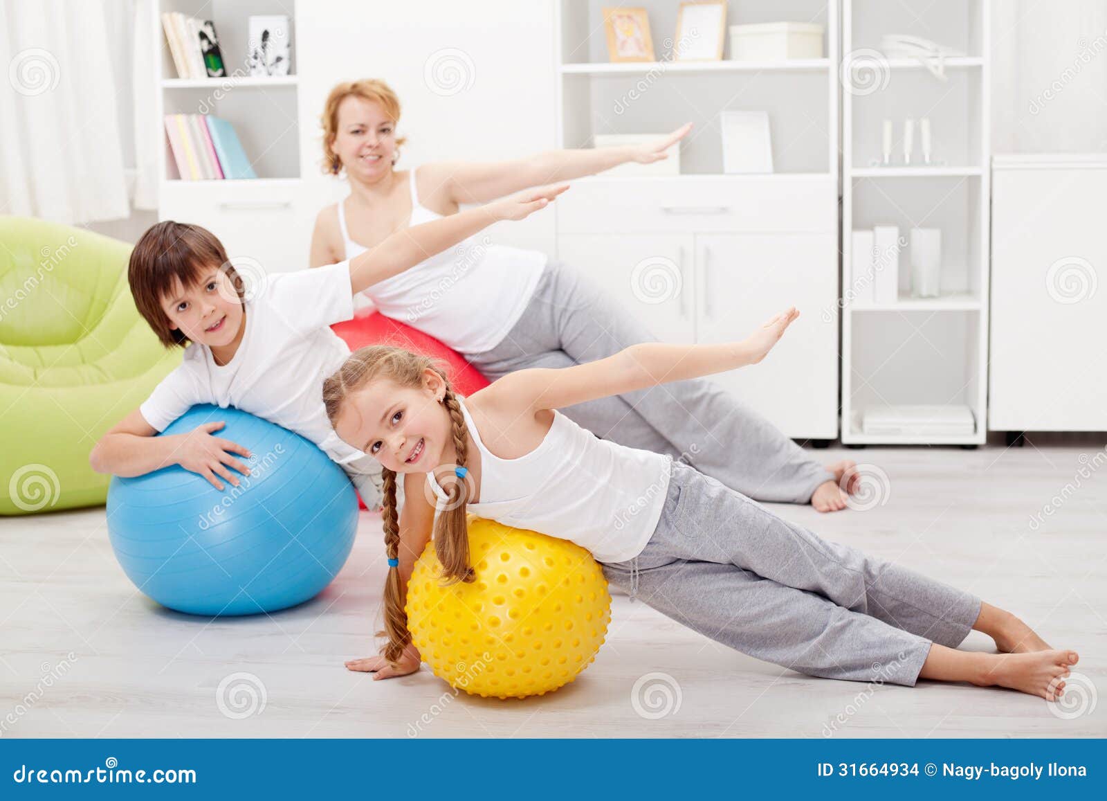 Kids Exercising with Their Mother Stock Photo - Image of game, cute ...