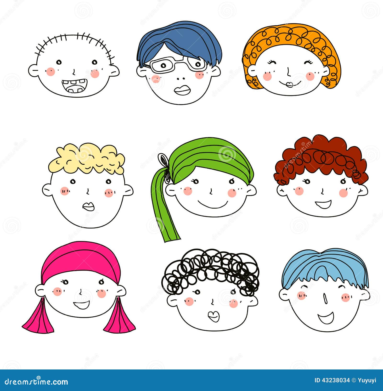 Kids Face Set Sketch stock vector. Illustration of elegance - 43238034