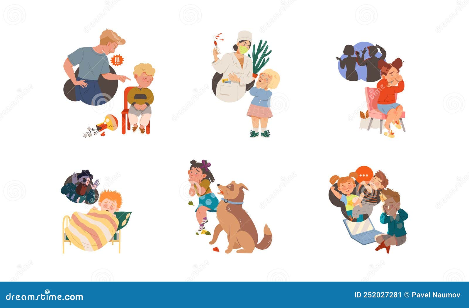 Kids Fears and Phobias Set. Children Afraid of Monsters, Doctors, Dogs ... Kids Fears and Phobias Set. Children Afraid of Monsters, Doctors, Dogs ...