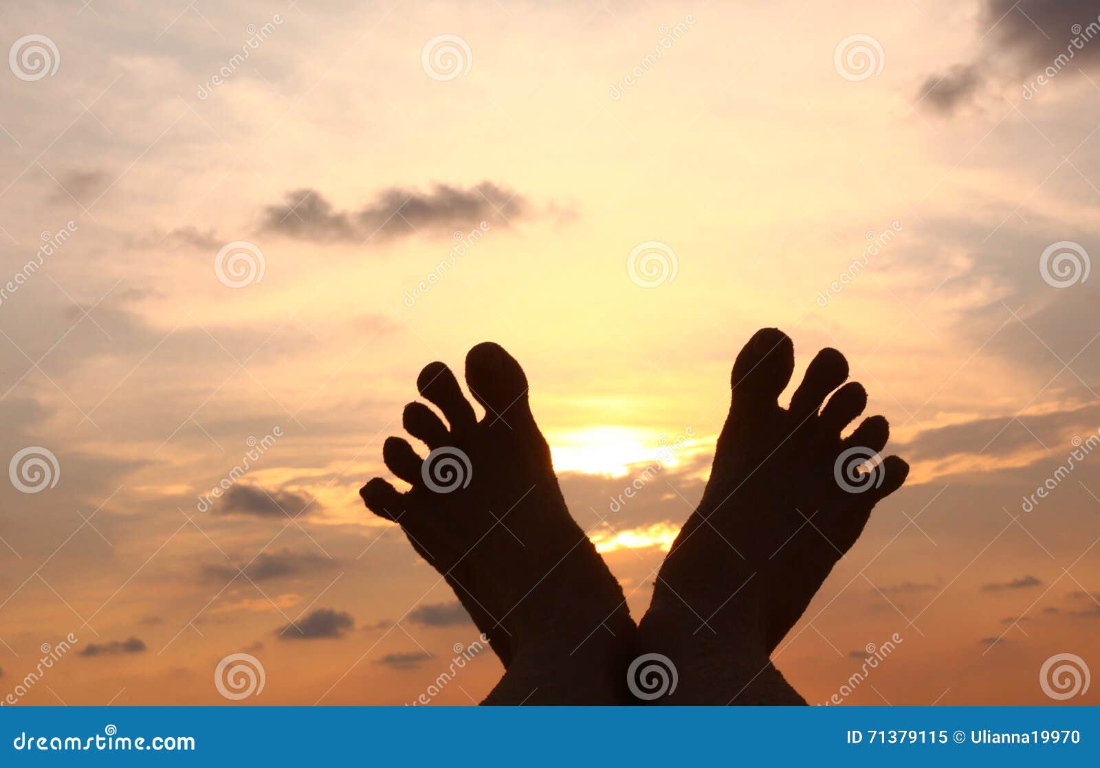 Kids Feet Silhouette on the Sunset Background Stock Image - Image of ...