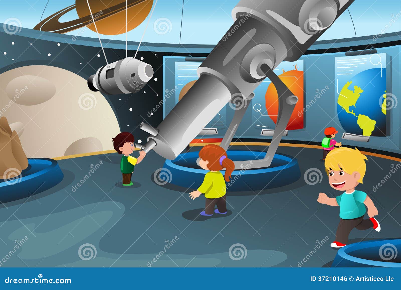 Kids on a Field Trip To a Planetarium Stock Vector - Illustration of ...