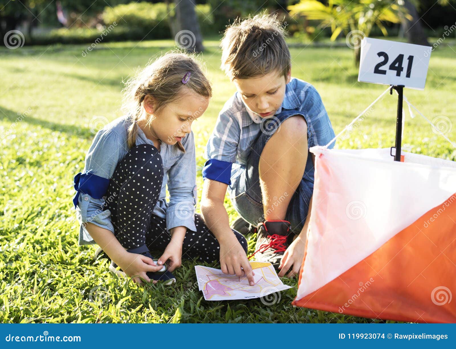 Kids Finding Direction on a Map Stock Photo - Image of explore ...
