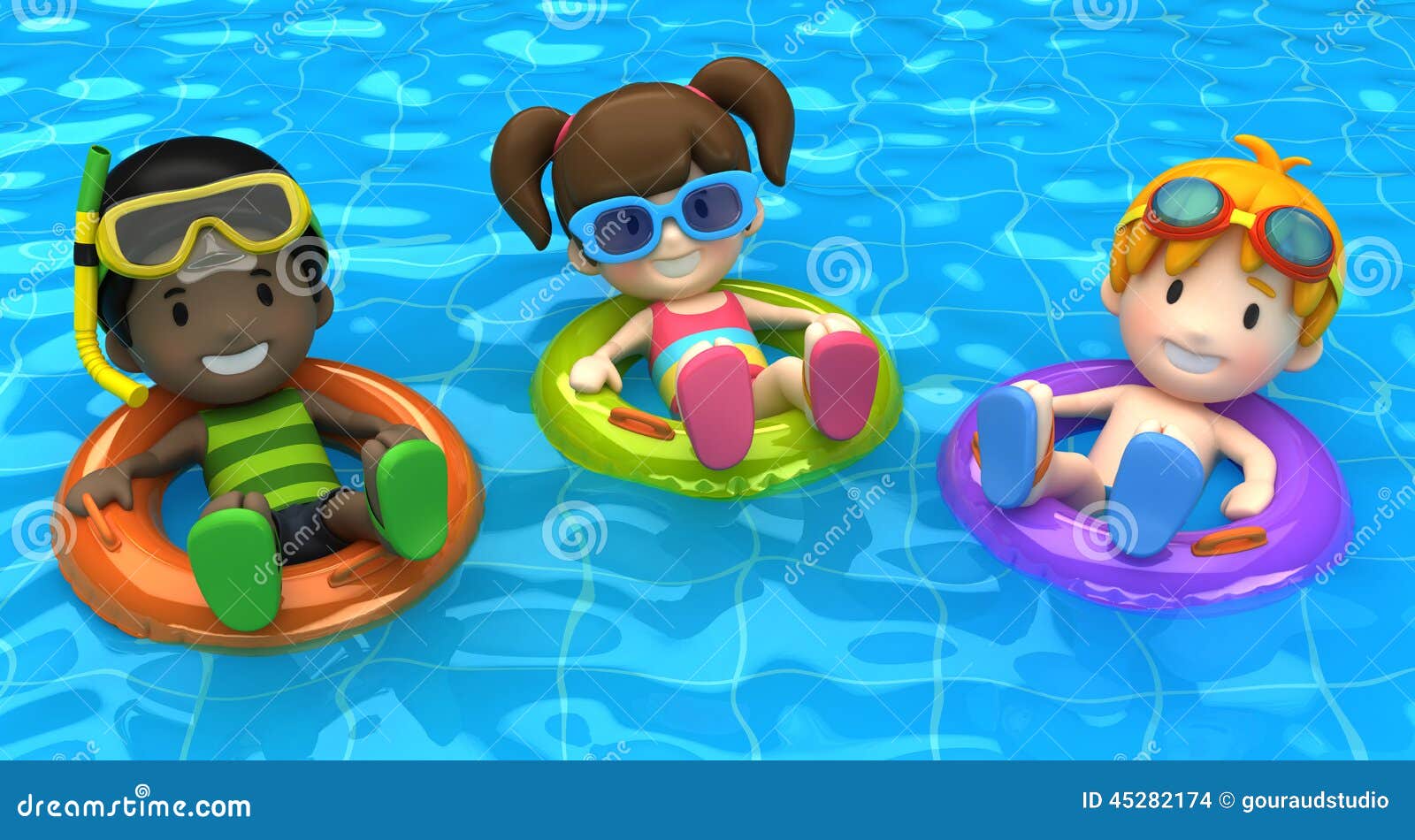 Kids Floating with Inflatable Ring Stock Illustration - Illustration of ...