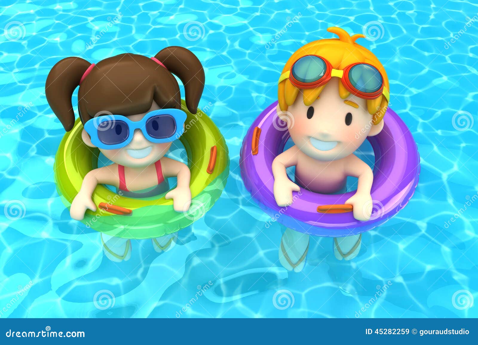Kids Floating With Inflatable Ring Stock Photo | CartoonDealer.com ...