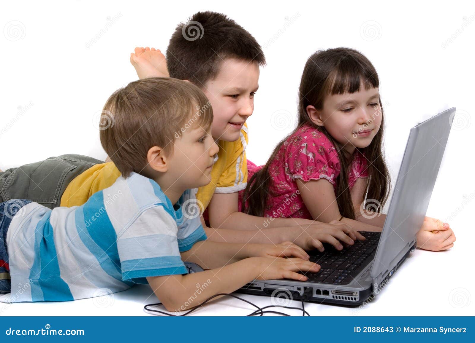 Kids on Floor with Laptop Computer Stock Image - Image of female ...