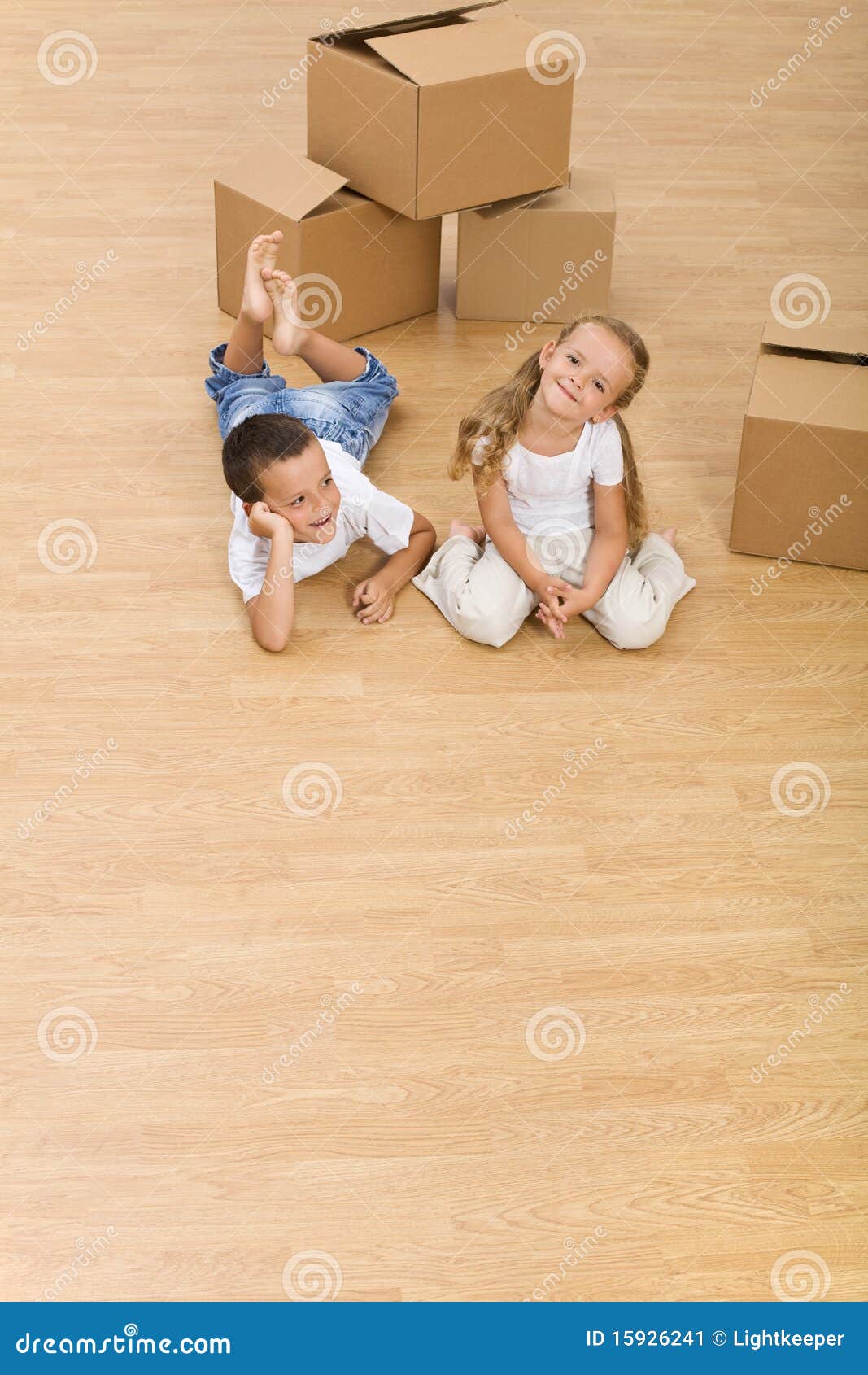 Kids on the Floor in Their New Home Stock Image - Image of happy ...