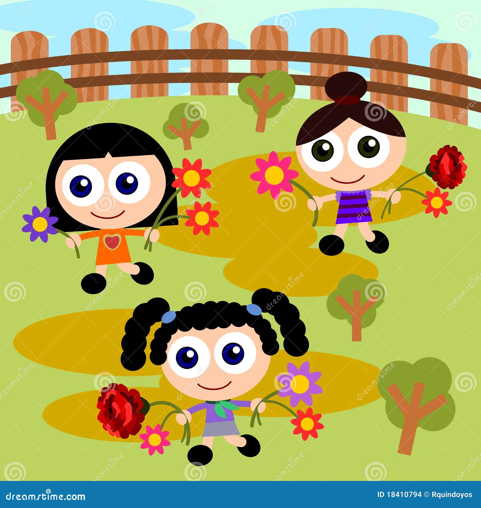 Kids with flowers stock illustration. Illustration of childhood - 18410794
