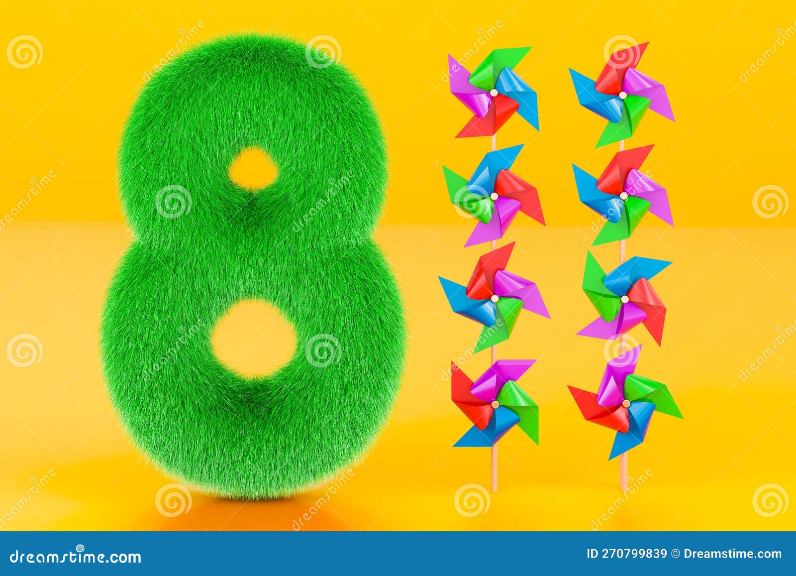 Kids Fluffy Number 8 with Eight Pinwheels, 3D Rendering Stock ...