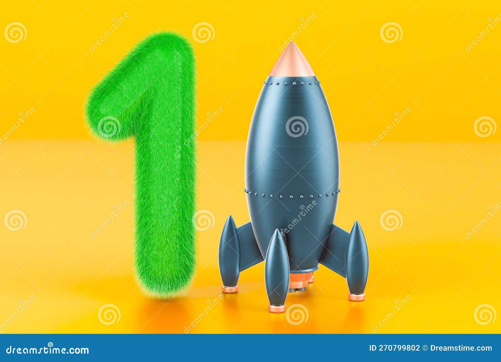 Kids Fluffy Number 1 with Rocket, 3D Rendering Stock Illustration ...