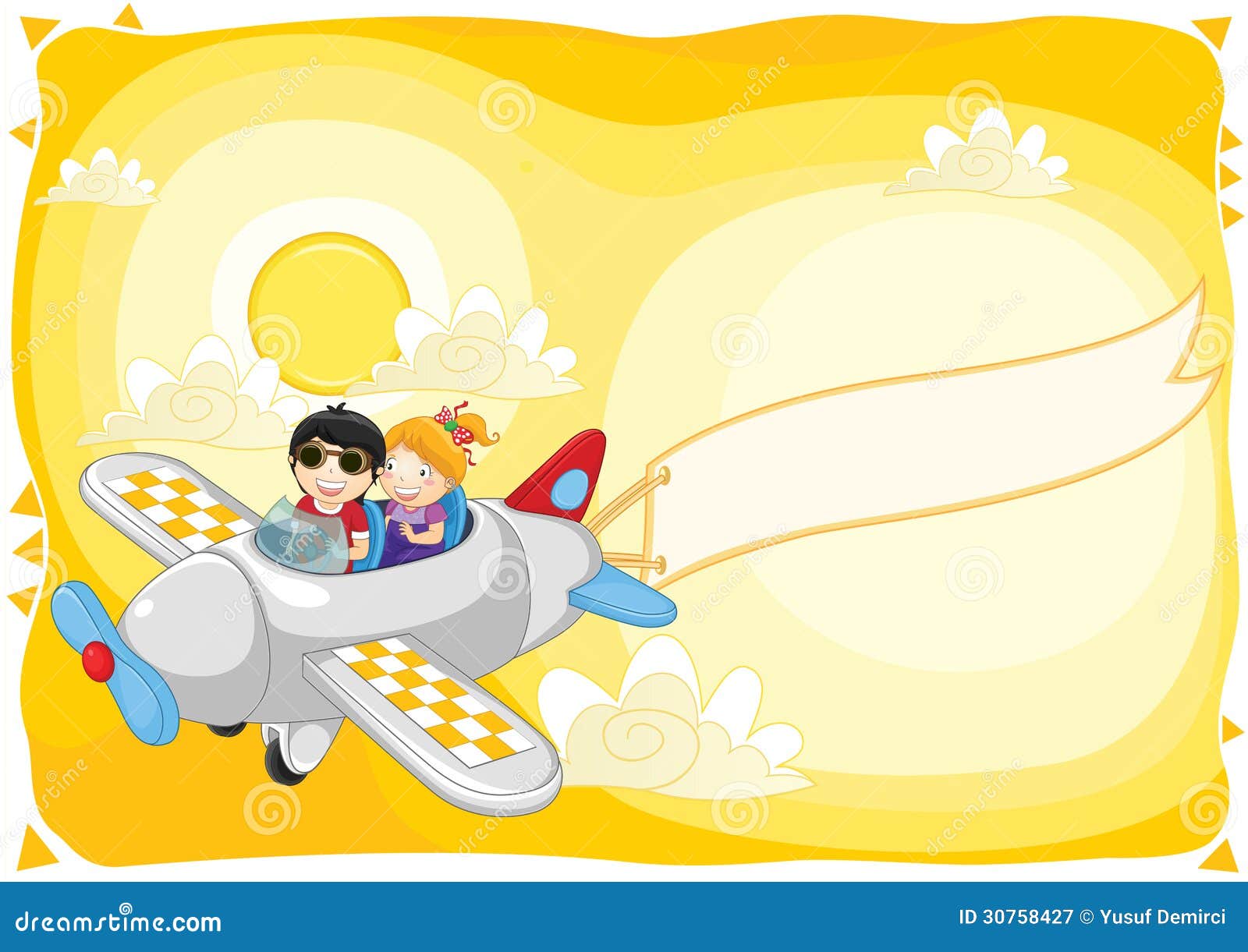 Kids Fly by Plane with Banner Illustration Stock Vector - Illustration ...
