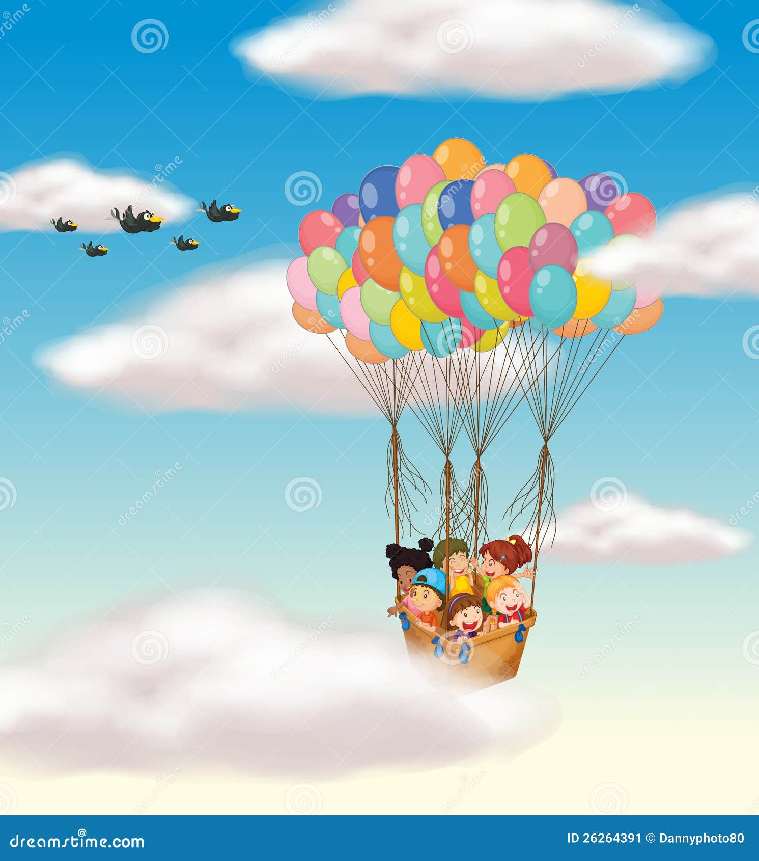 Kids flying in basket stock vector. Illustration of human - 26264391