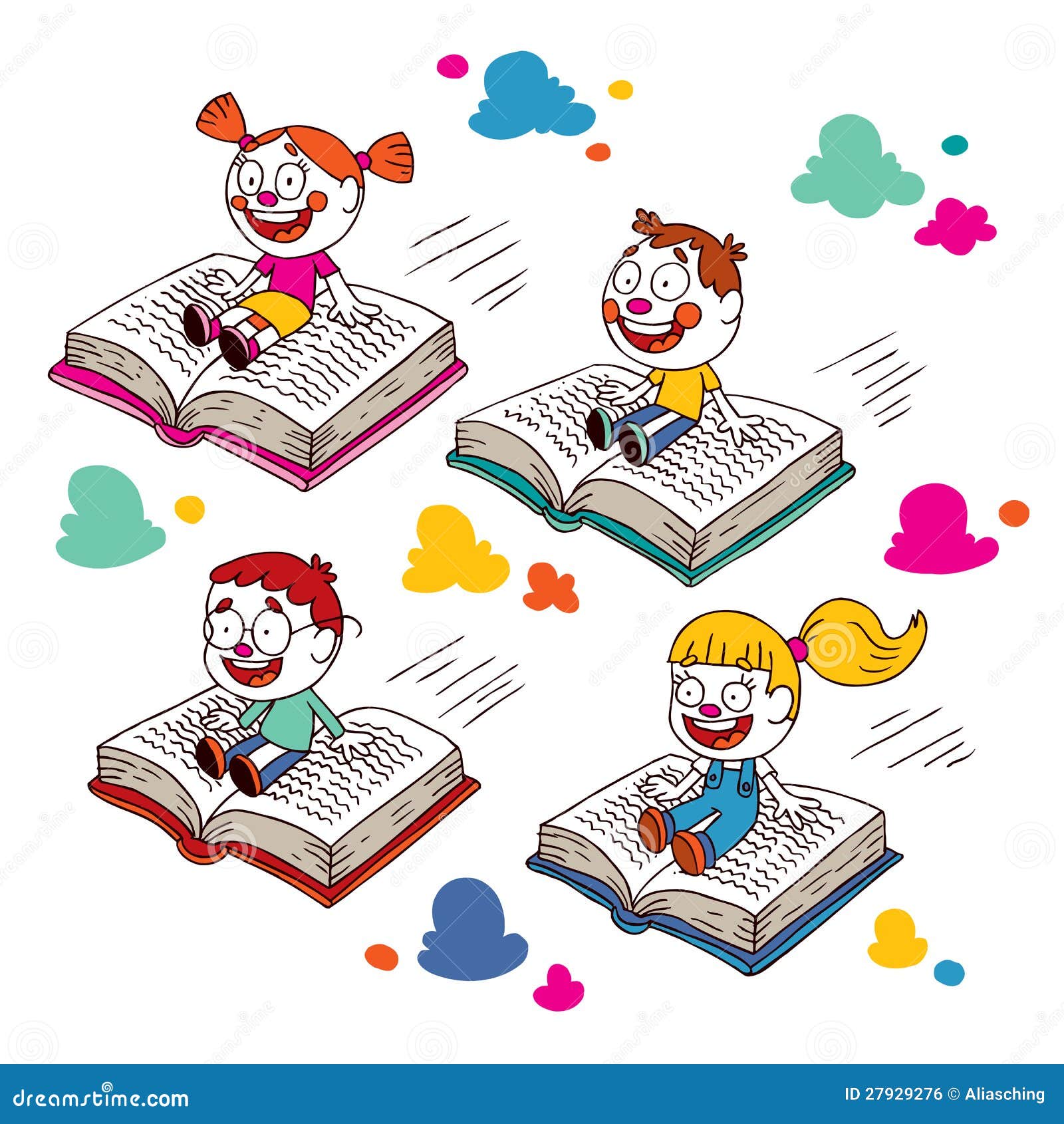 Kids flying on books stock vector. Illustration of school - 27929276