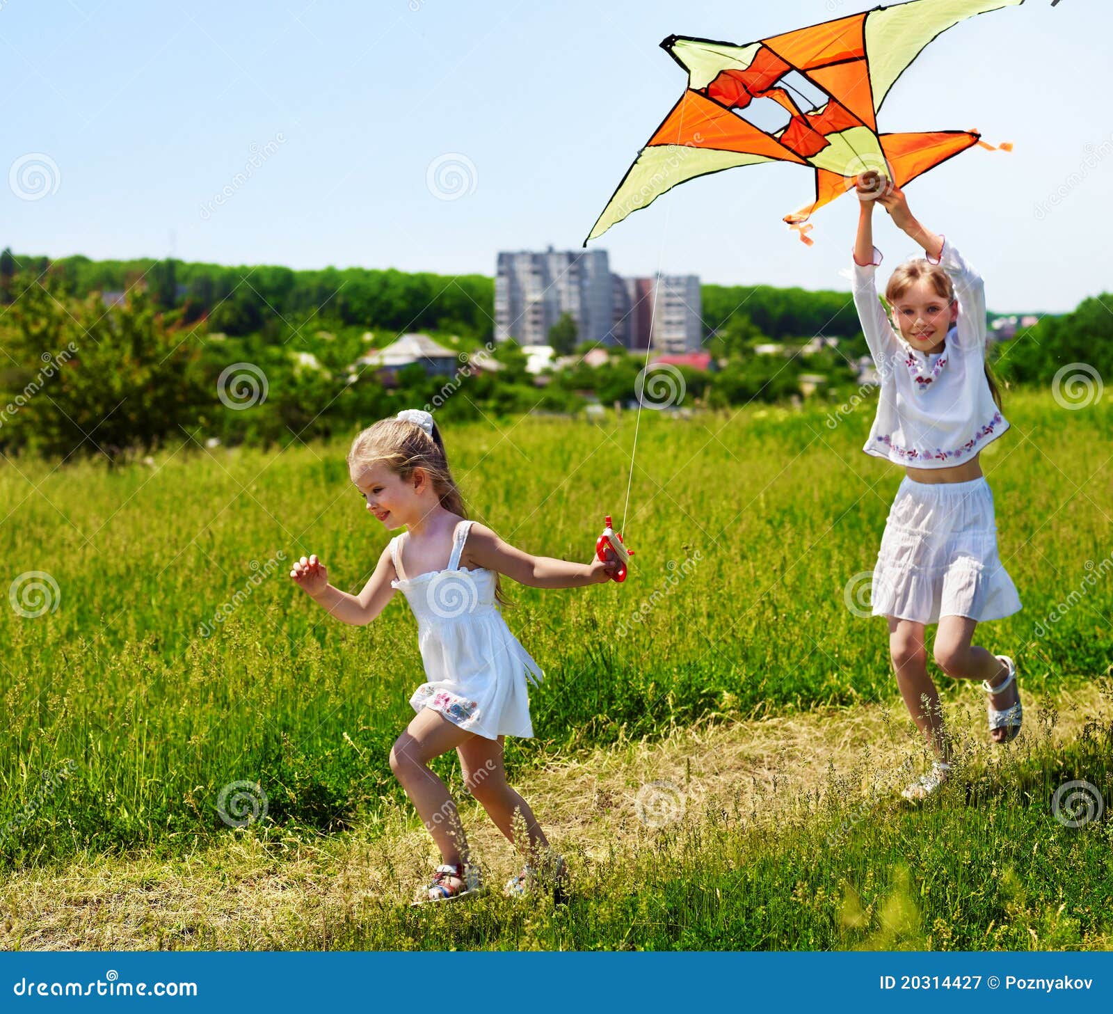 Kids flying kite outdoor. stock image. Image of person - 20314427