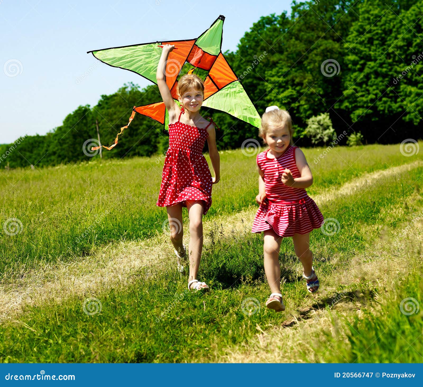 Kids flying kite outdoor. stock image. Image of outside - 20566747