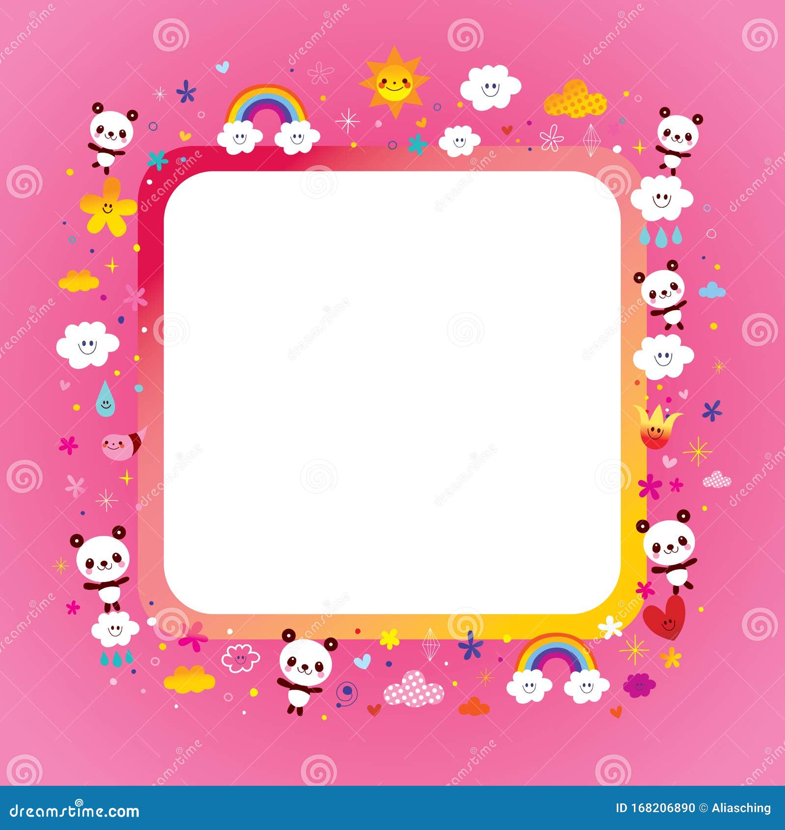 Kids Frame with Cute Panda Bears Stock Vector - Illustration of banner ...