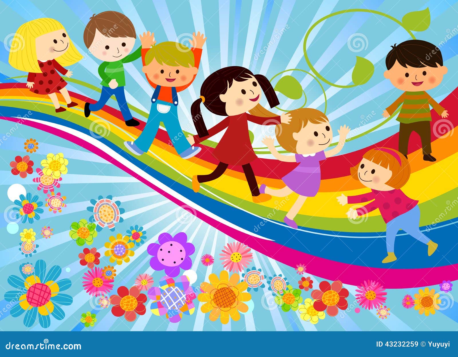 Kids and frame stock vector. Illustration of people, flores - 43232259