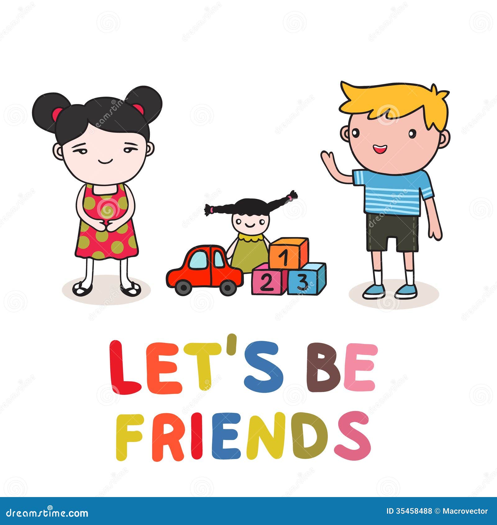 Kids Friendship. Boy Sharing Candy With Girl. Good Behavior. Vector ...