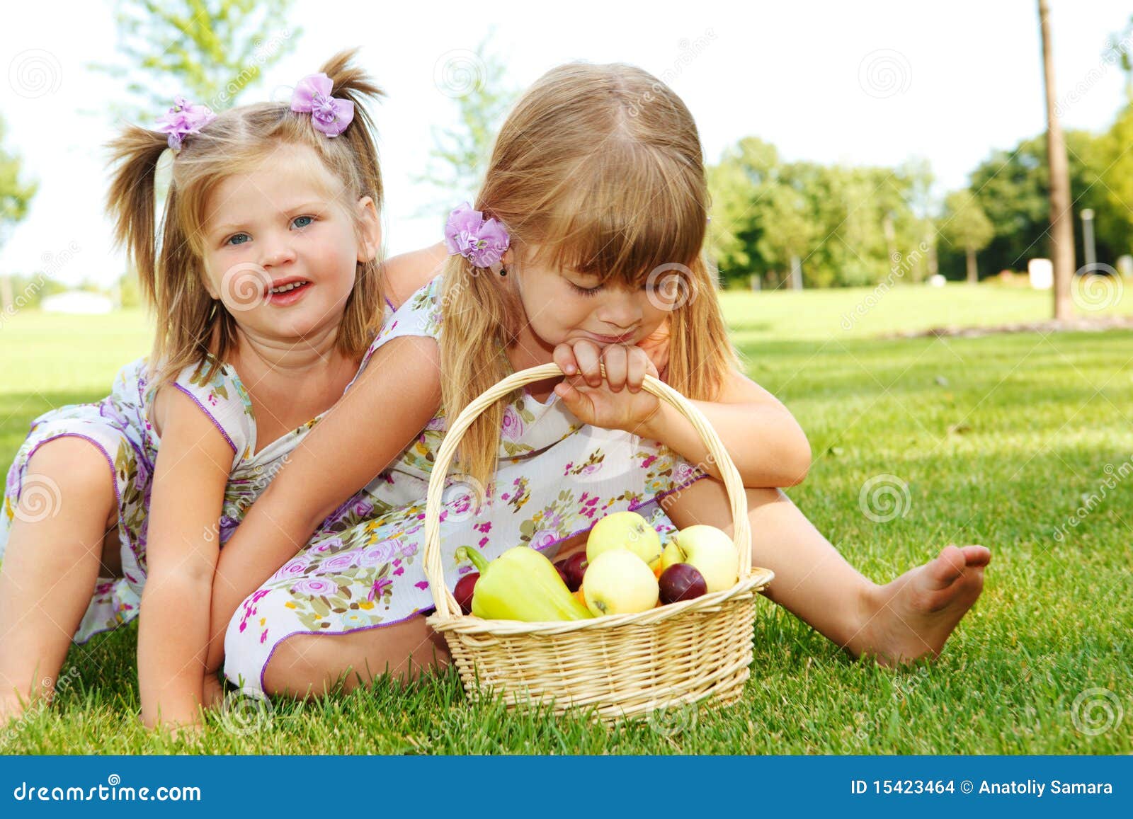 Kids with fruit stock photo. Image of apples, outdoor - 15423464