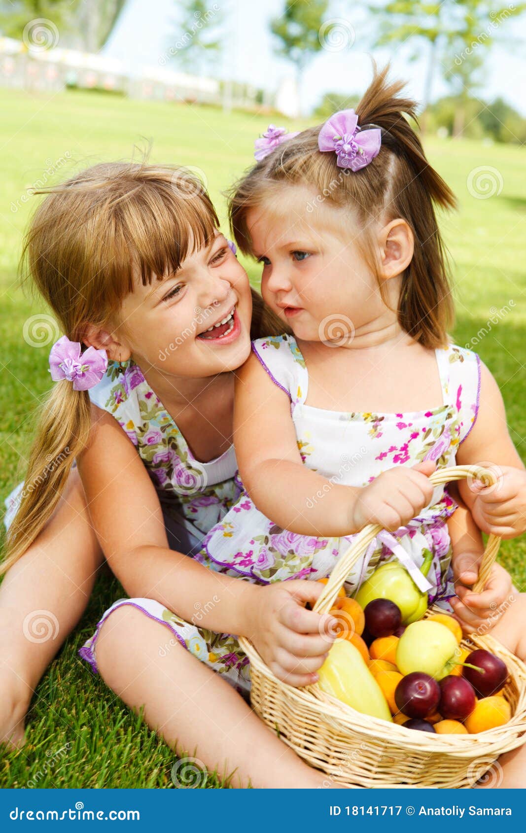 Kids with fruit basket stock image. Image of apricots - 18141717