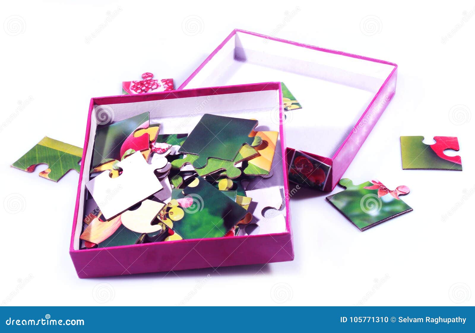 Kids Funny Puzzle Pieces in the Paper Box Stock Photo - Image of ...