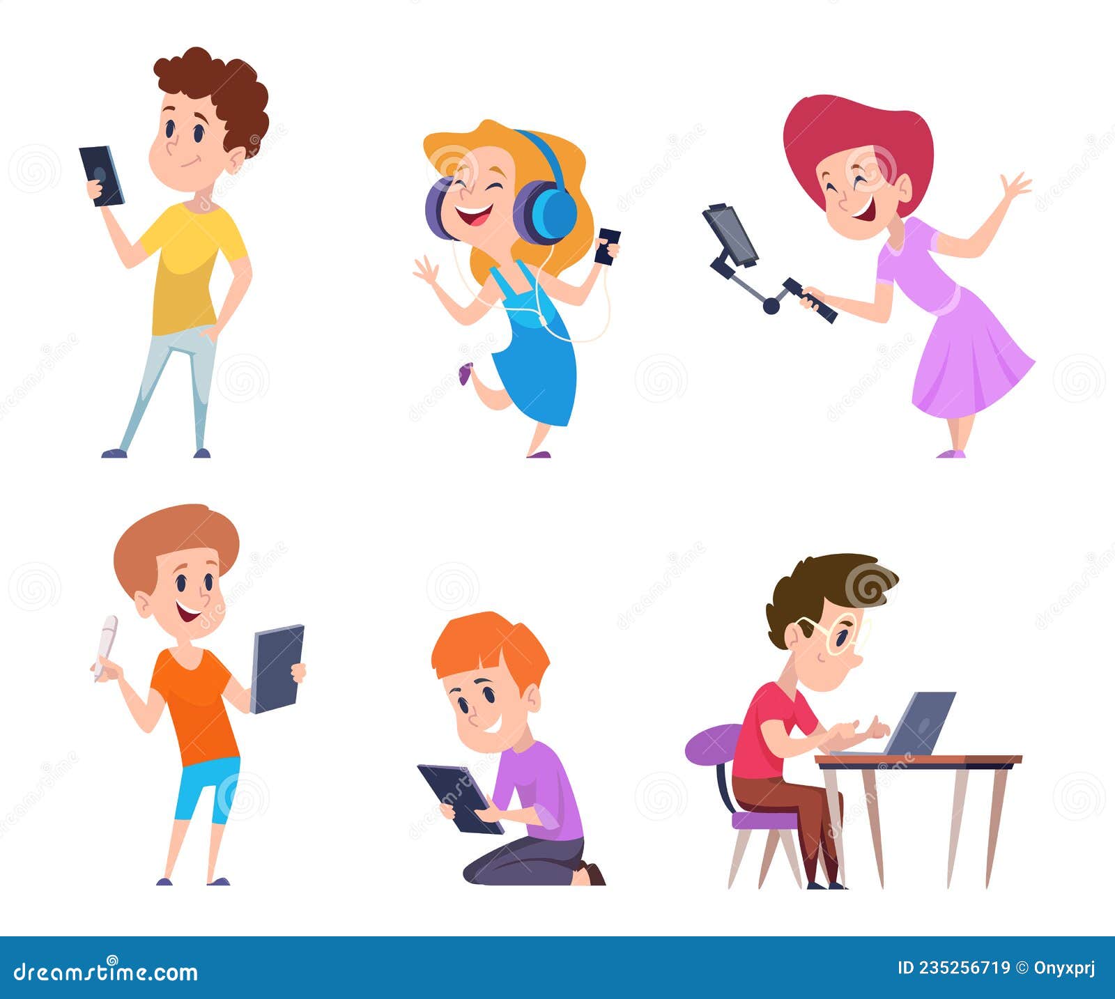 Kids with Gadgets. Little Persons Holding Smartphones and Tablet Using ...