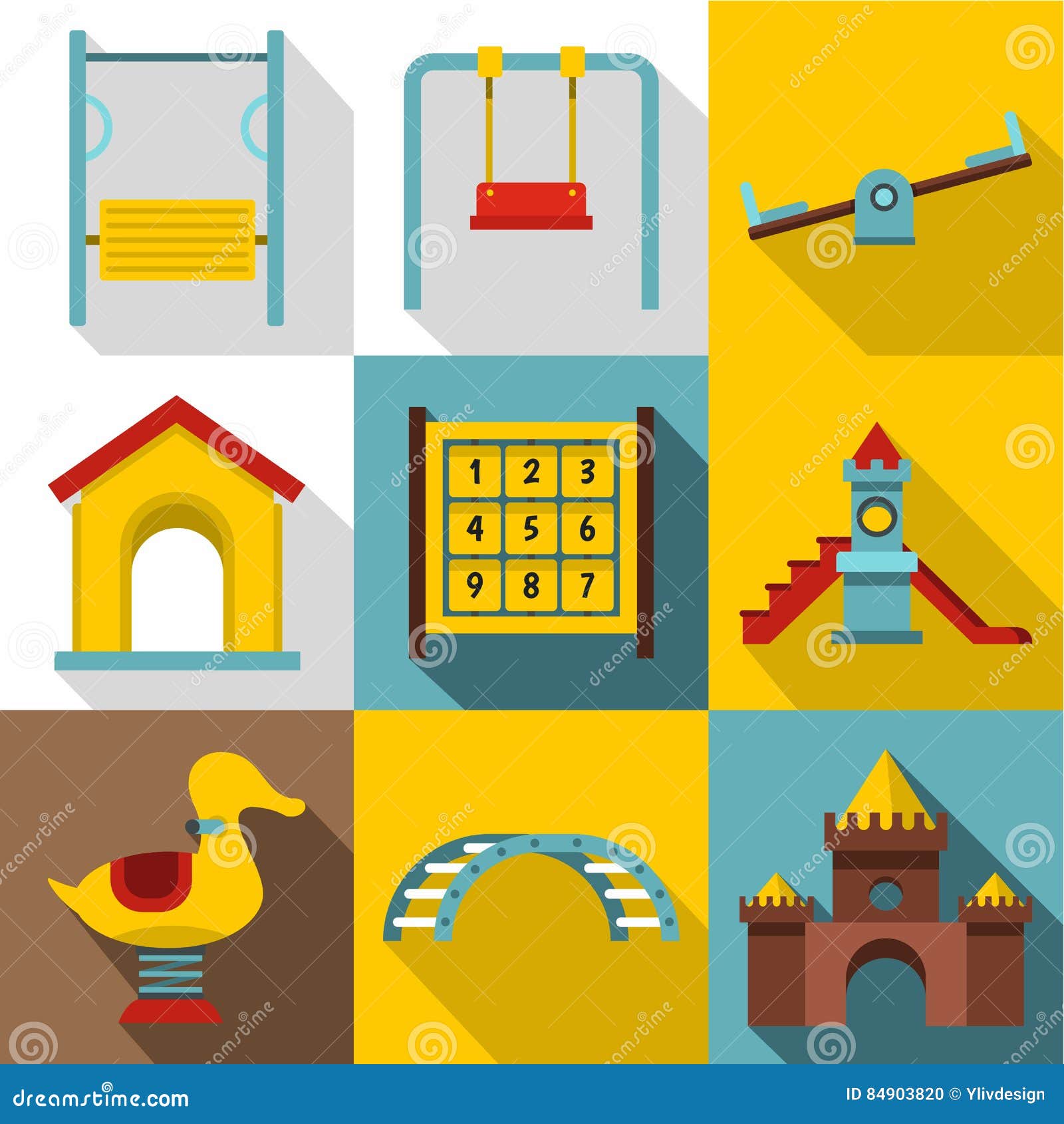 Kids Games Icons Set, Flat Style Stock Vector - Illustration of drawing ...