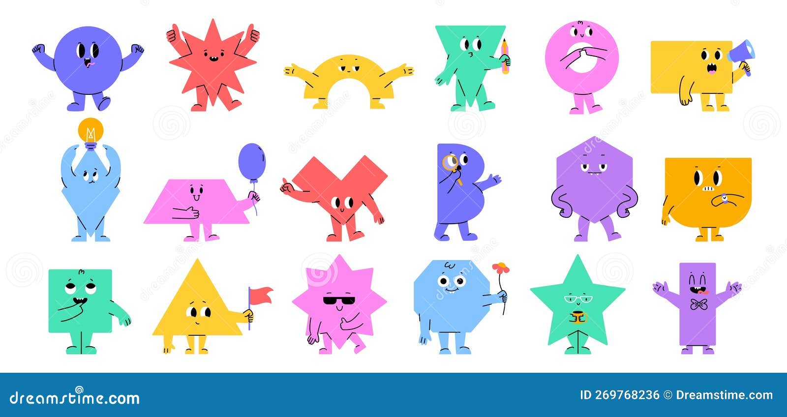 Kids Geometric Characters with Eyes. Basic Style Figure, Square ...