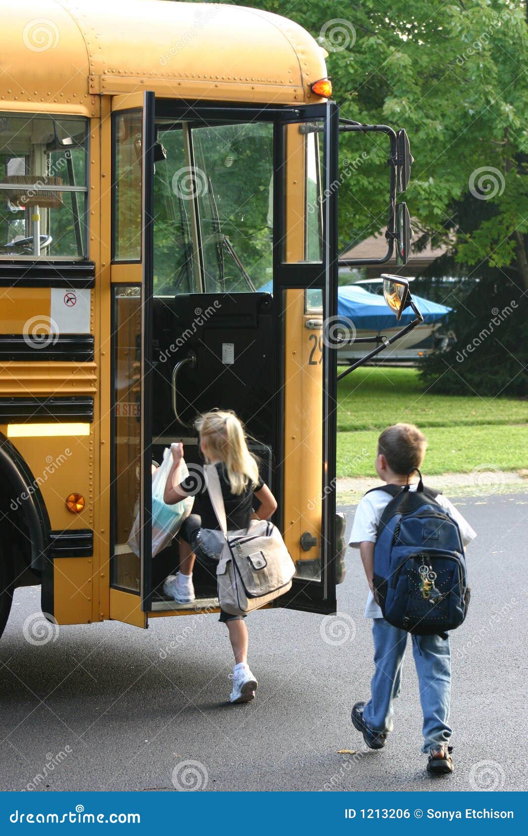 Kids Getting on Bus stock photo. Image of caucasian, girl - 1213206
