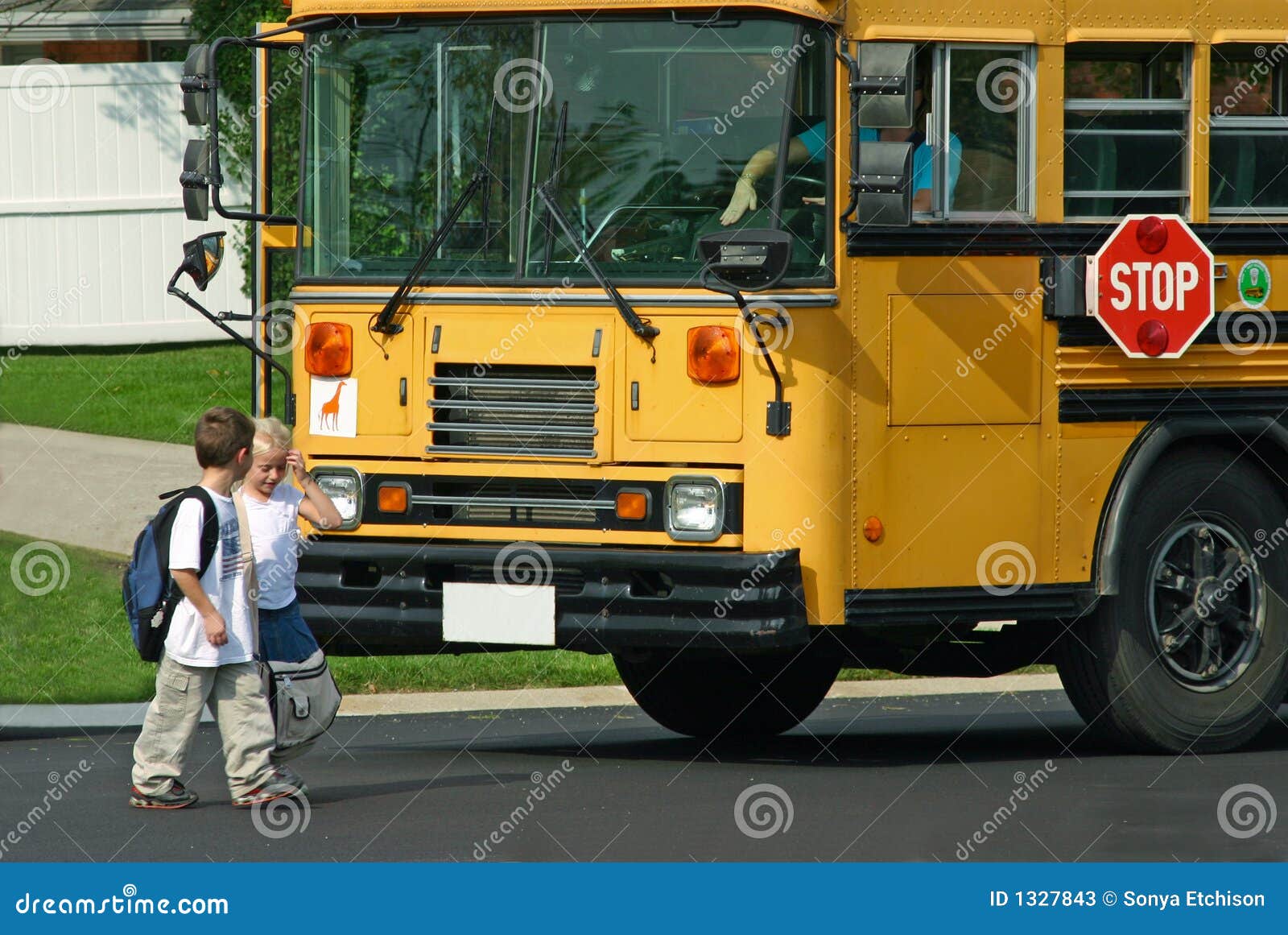 Kids Getting off Bus stock image. Image of female, happiness - 1327843