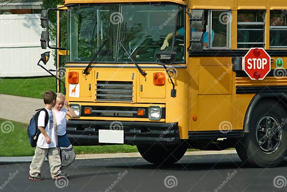 Kids Getting off Bus stock image. Image of female, happiness - 1327843