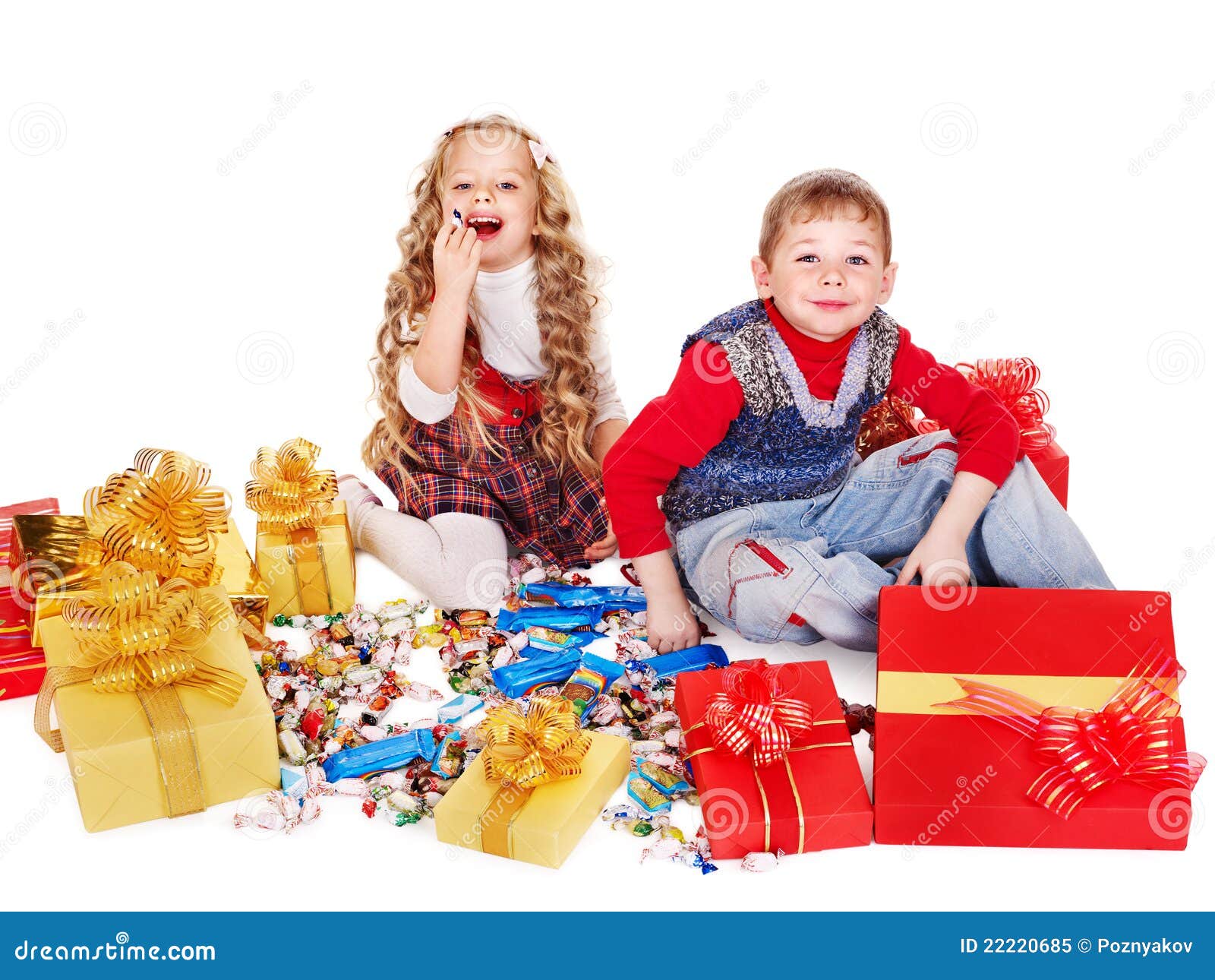 Kids with Gift Box and Sweet. Stock Image - Image of jellies, blond ...