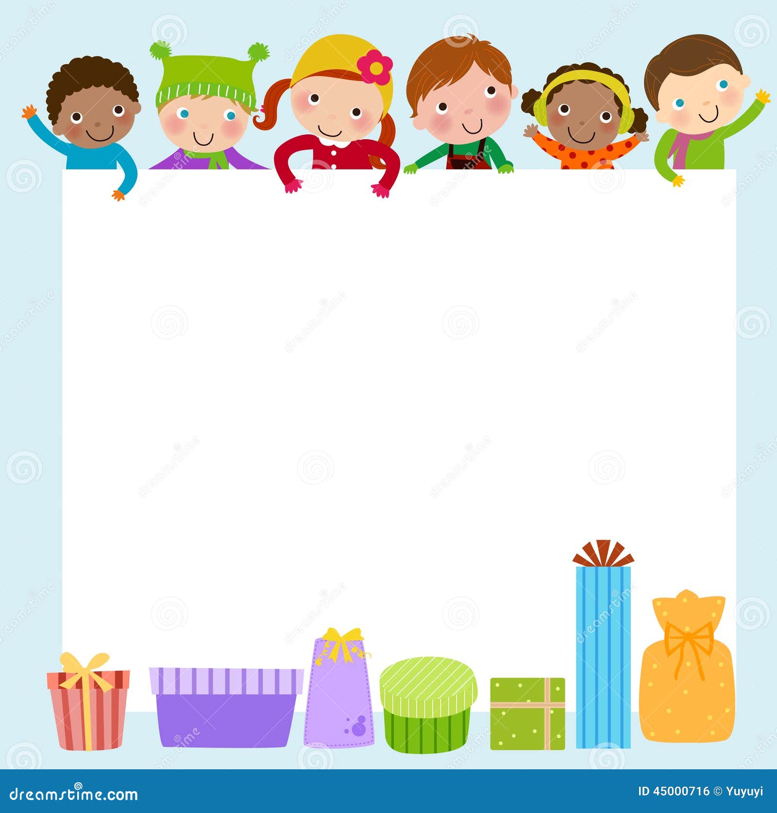 Kids and gift boxes frame stock vector. Illustration of cartoon - 45000716