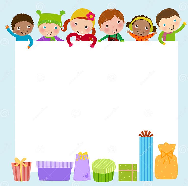 Kids and gift boxes frame stock vector. Illustration of cartoon - 45000716
