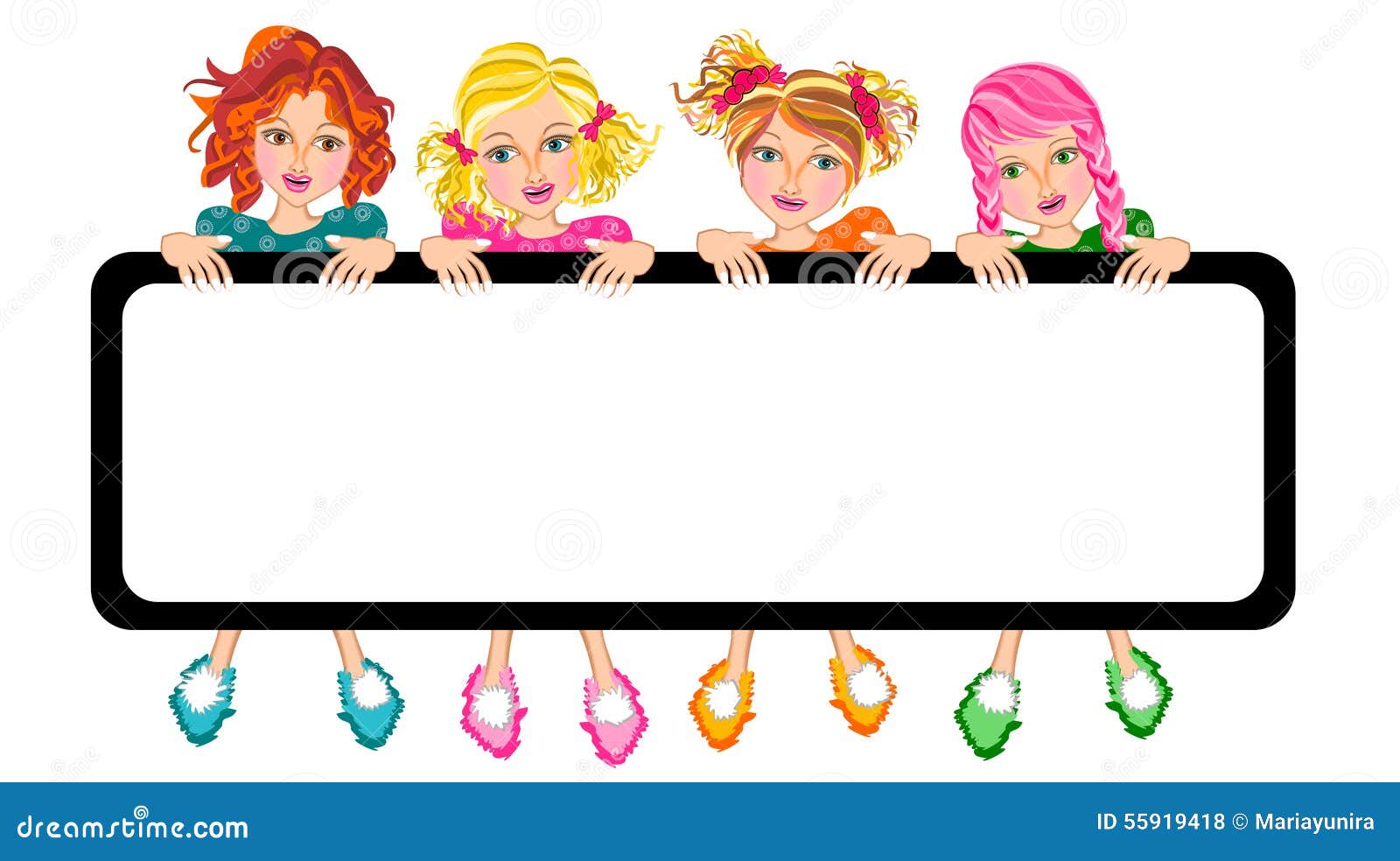 Kids girls and banner stock illustration. Illustration of pink - 55919418
