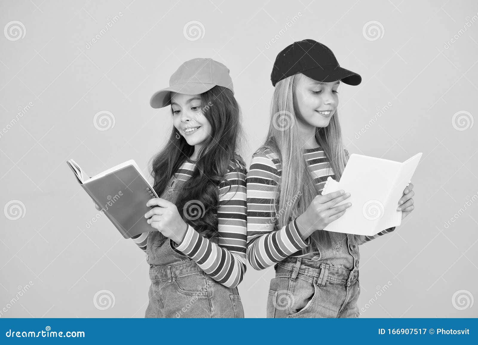 Kids Girls with Books Study Together. Back To School. Learning Foreign ...