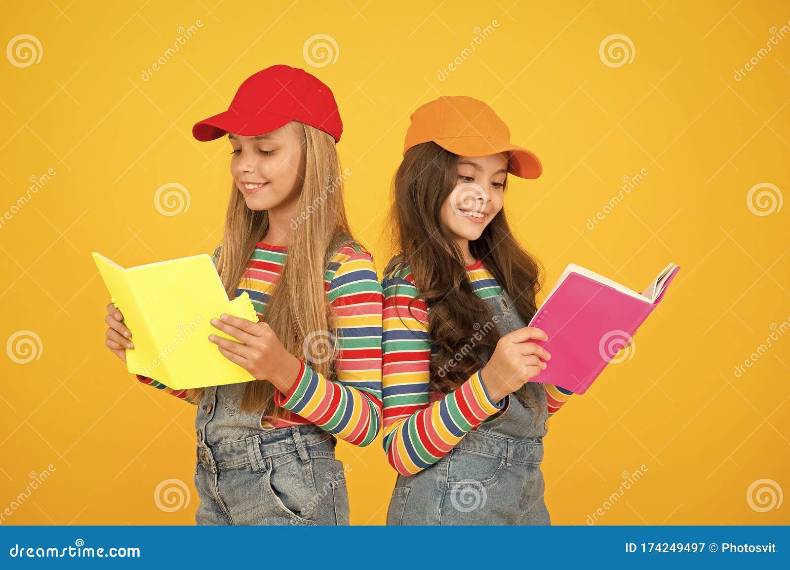 Kids Girls with Books Study Together. Back To School. Learning Foreign ...