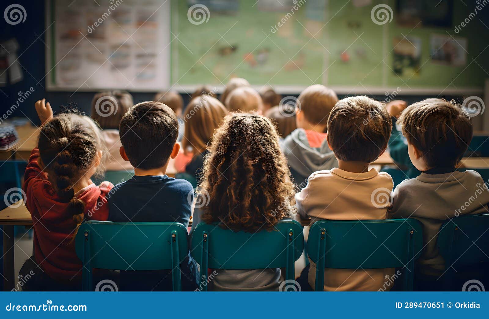 Kids Going Back To School in a Happy Colorful Classroom Stock ...