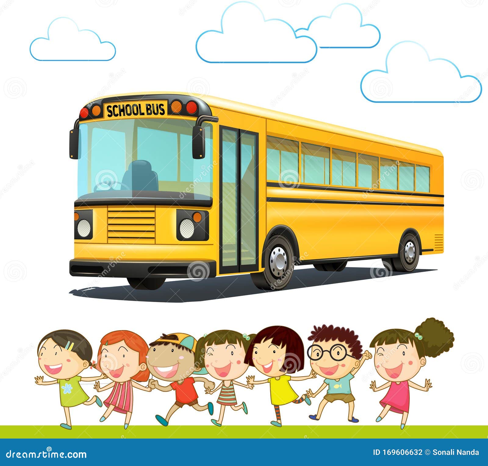 Kids Going Picnic in School Bus Playing Enjoying Stock Vector ...