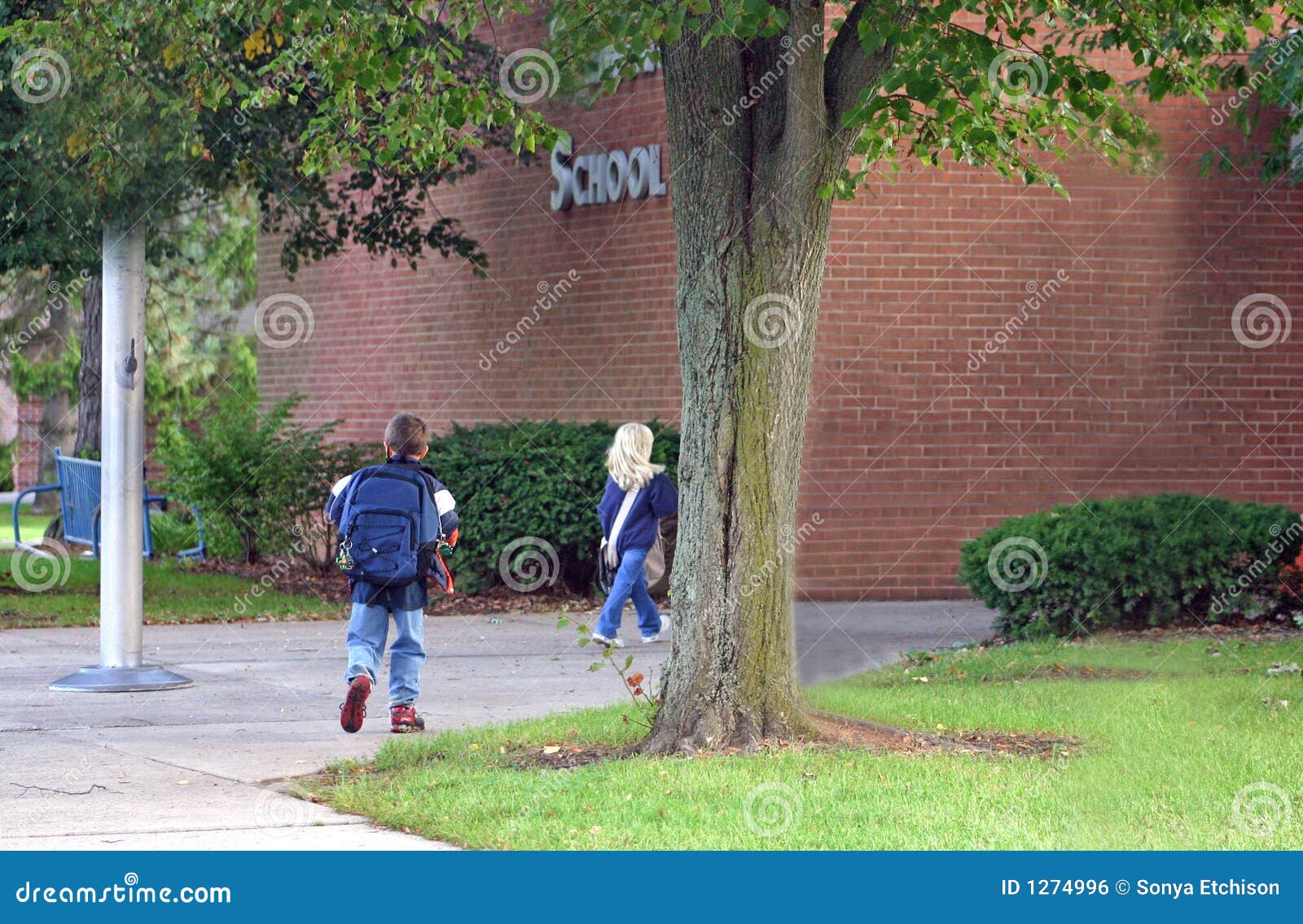Kids Going into School stock photo. Image of boys, male - 1274996