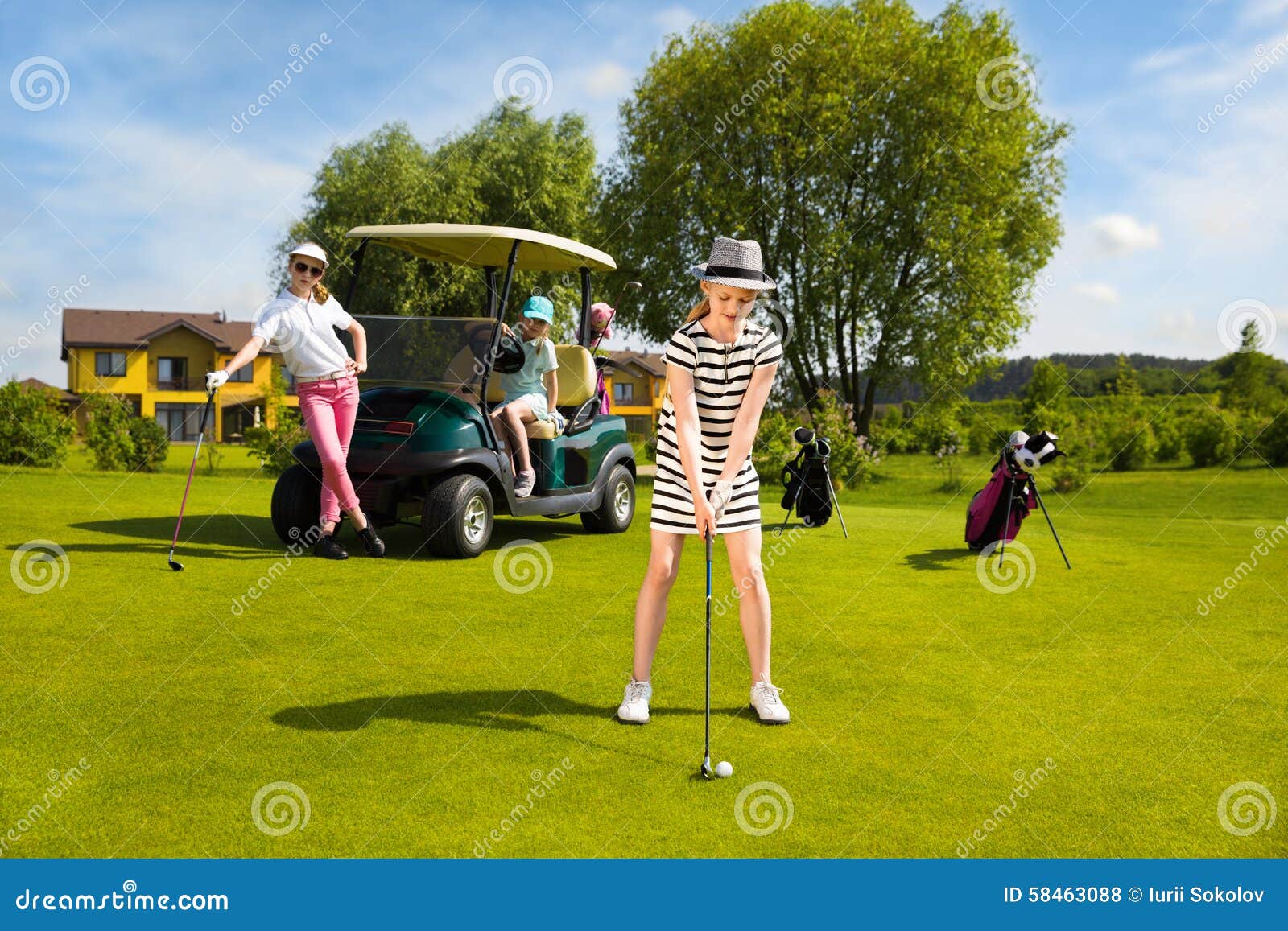 Kids golf competition stock photo. Image of grass, girl - 58463088