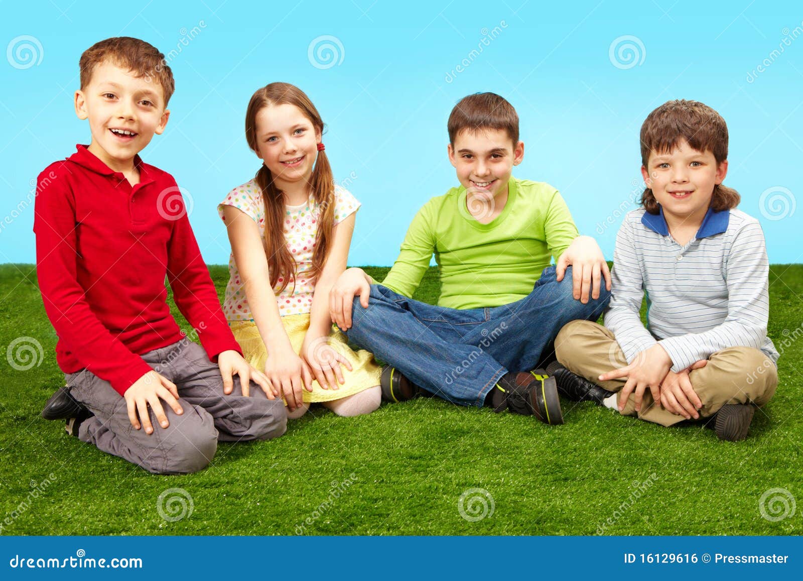Kids on grass stock photo. Image of cute, cheerful, children - 16129616