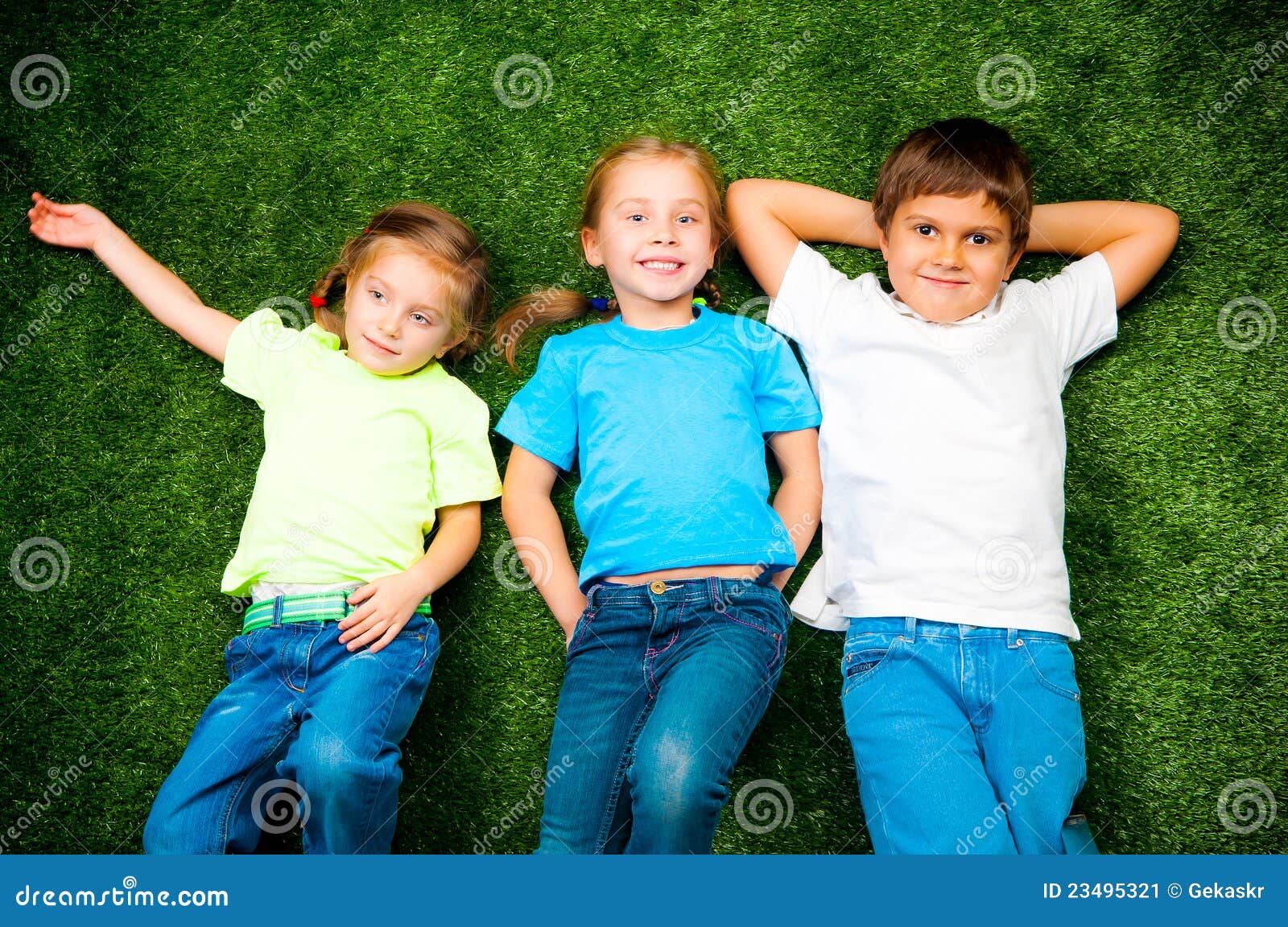 Kids on grass stock image. Image of cute, caucasian, children - 23495321