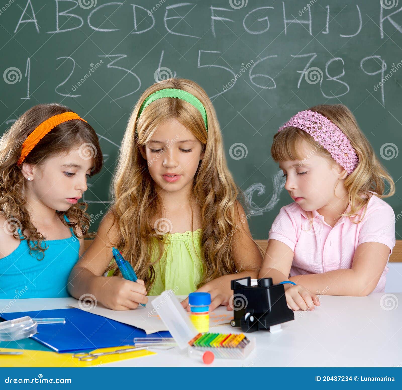 Kids Group of Student Girls at School Classroom Stock Photo - Image of ...