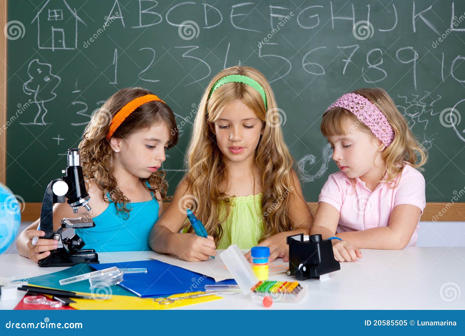 Kids Group of Student Girls at School Classroom Stock Image - Image of ...